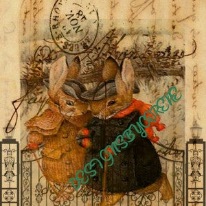 Vintage Dressed Rabbits Rustic Farmhouse Country Decor Wall Art/gift ...