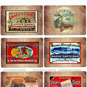 Set of Six Vintage New England Labels Digital Download Printable Images ...