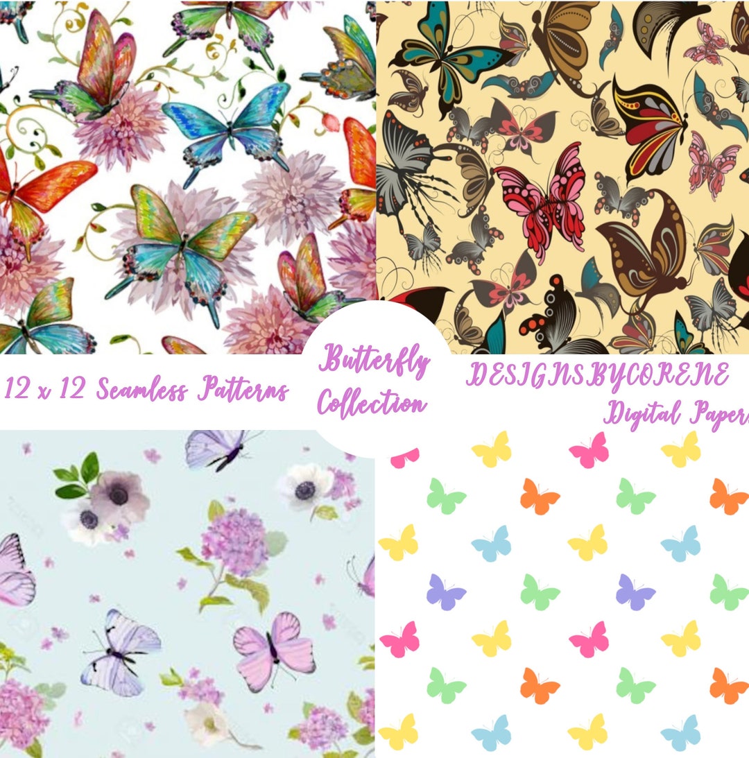 Set of Four Seamless Butterfly Collection Patterns Pack - Etsy