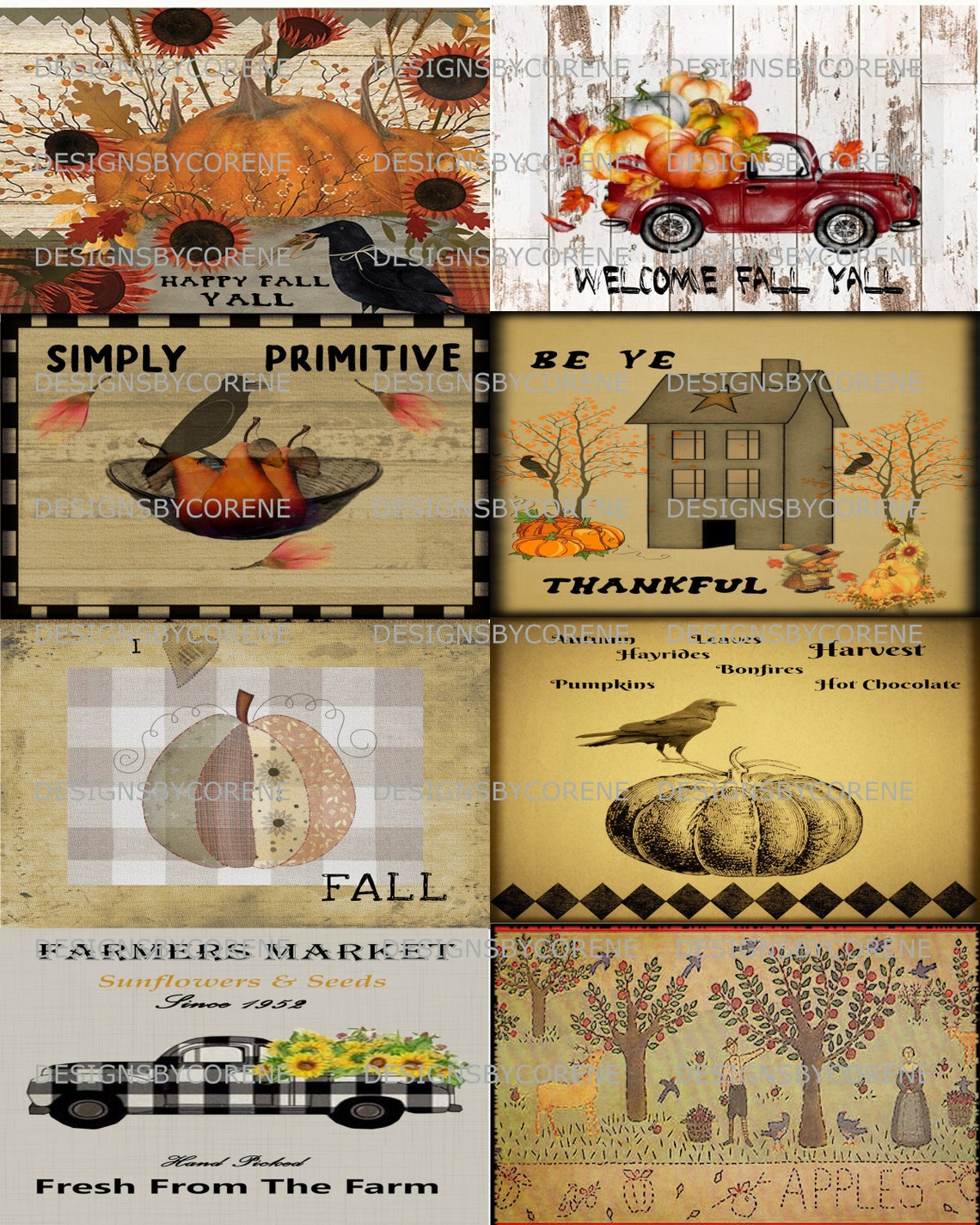 Eight Fall Primitive Labels Transfers Digital Download - Etsy