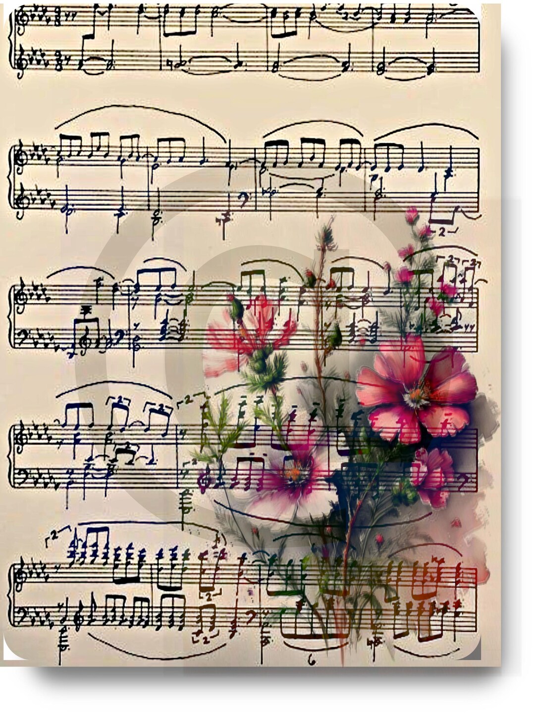 Sheet Music Floral Decor Digital Print Wall Art Digital Download Image ...