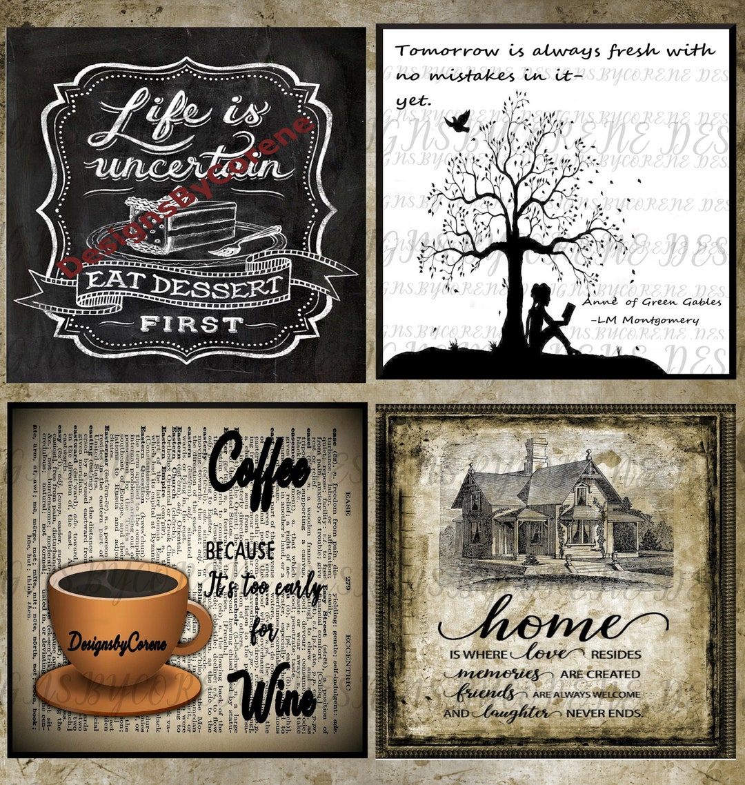 Primitive 4 Inch Square Coaster Set Quotes/transfer Wood - Etsy