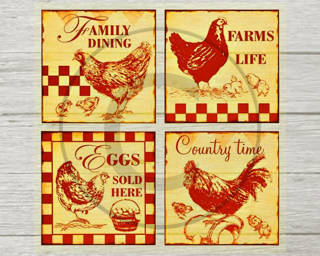 Primitive Country Hens Canning and Preserve Labels/gift Tag/tiles/wall ...