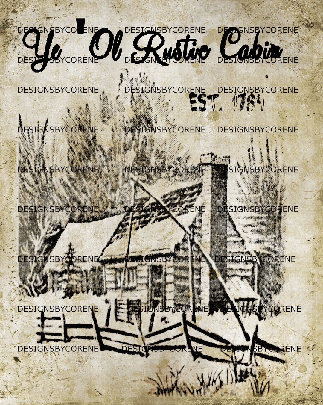 Primitive Vintage Rustic Cabin Print Farmhouse Digital Image Feed Sack ...
