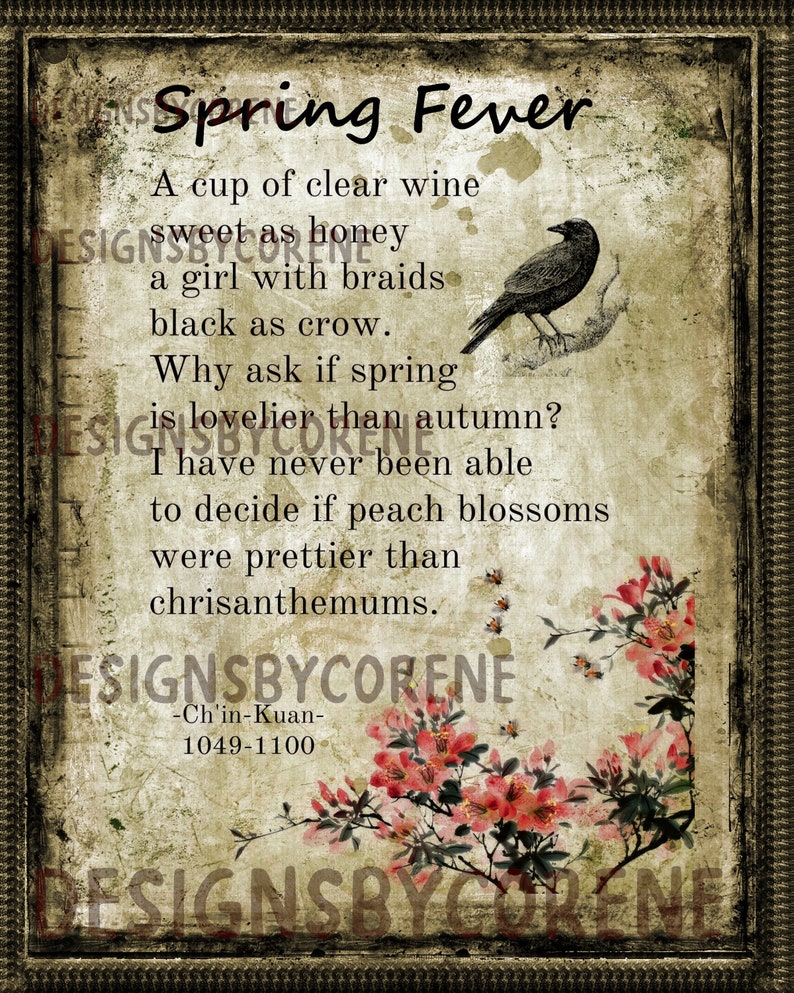 Primitive Spring Fever Crow Flowers Poem Print Digital Image - Etsy