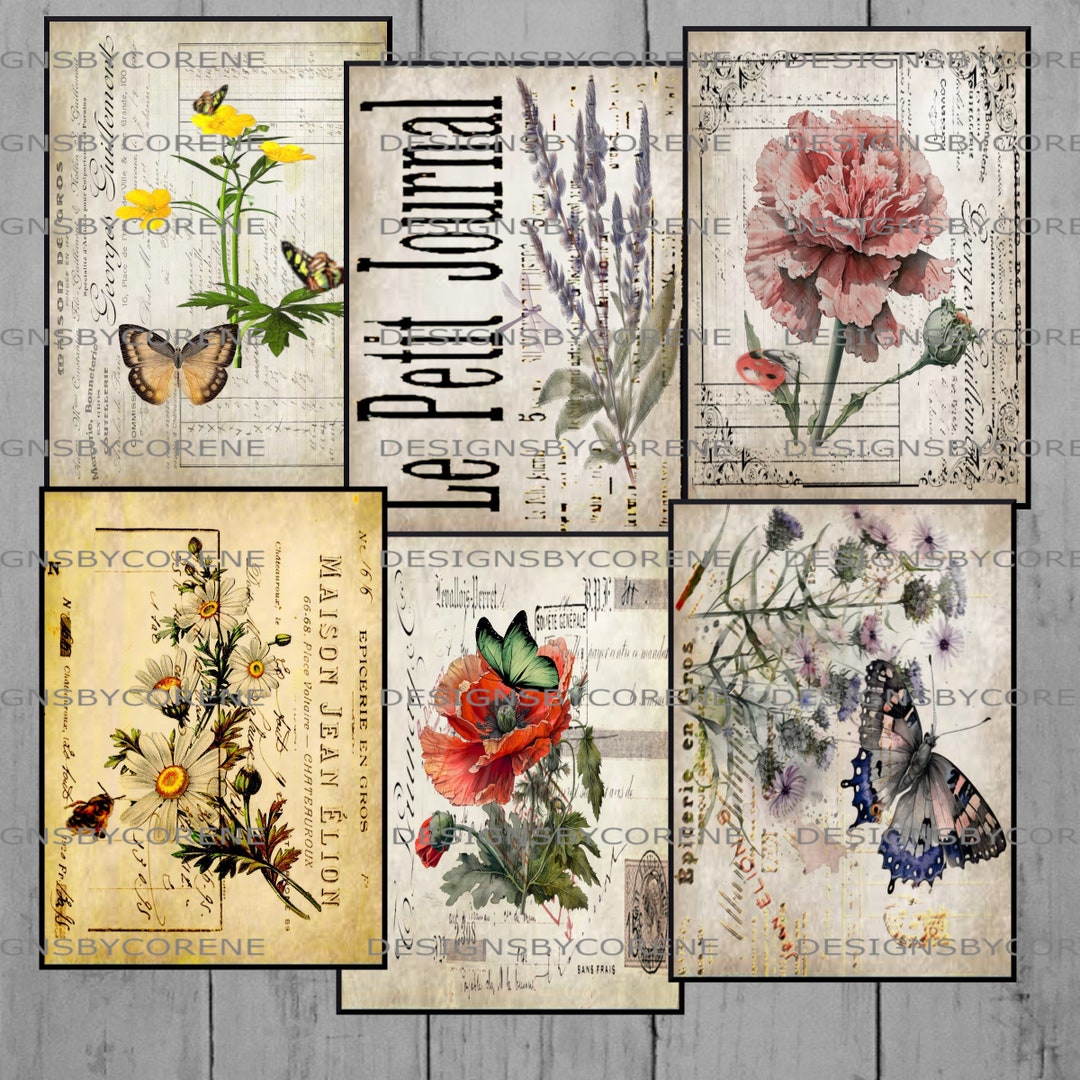 Vintage Floral Journal Labels, Botanical Printable, Flowers Ephemera ...