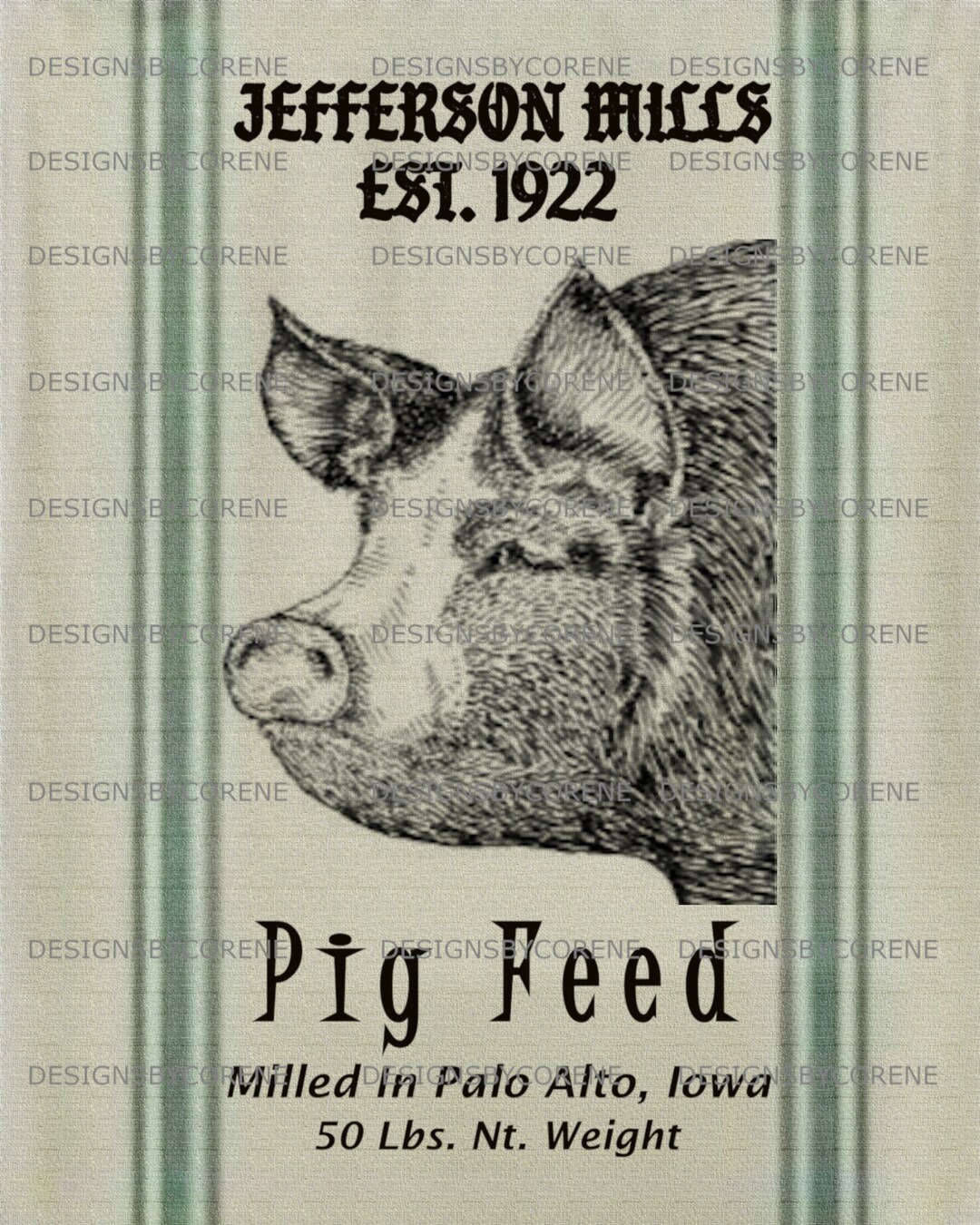 Vintage Pig/hog Feed Sack Wall Art Print/transfer/card/gift Tag Labels ...