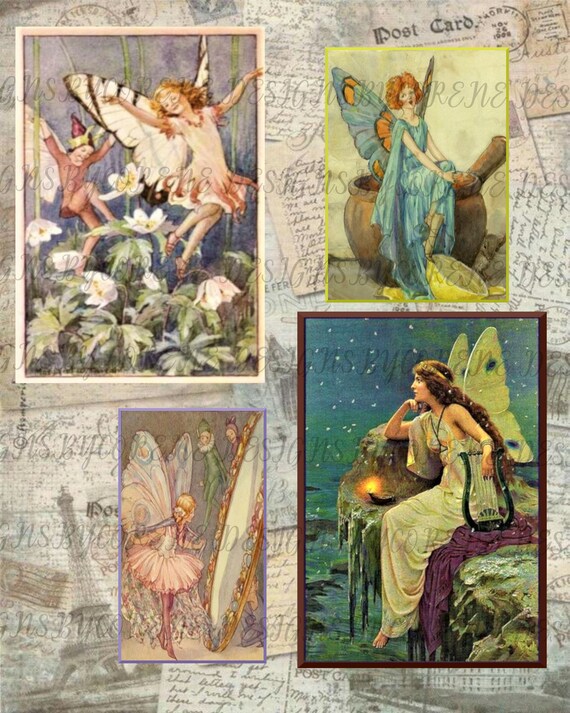 Collage Set of Vintage Butterfly Fairies Post Card Set of 4 | Etsy