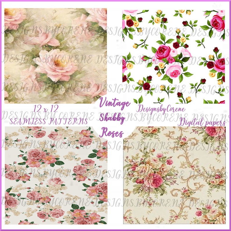 Set of Four Seamless Shabby Rose Collection Papersseamless - Etsy