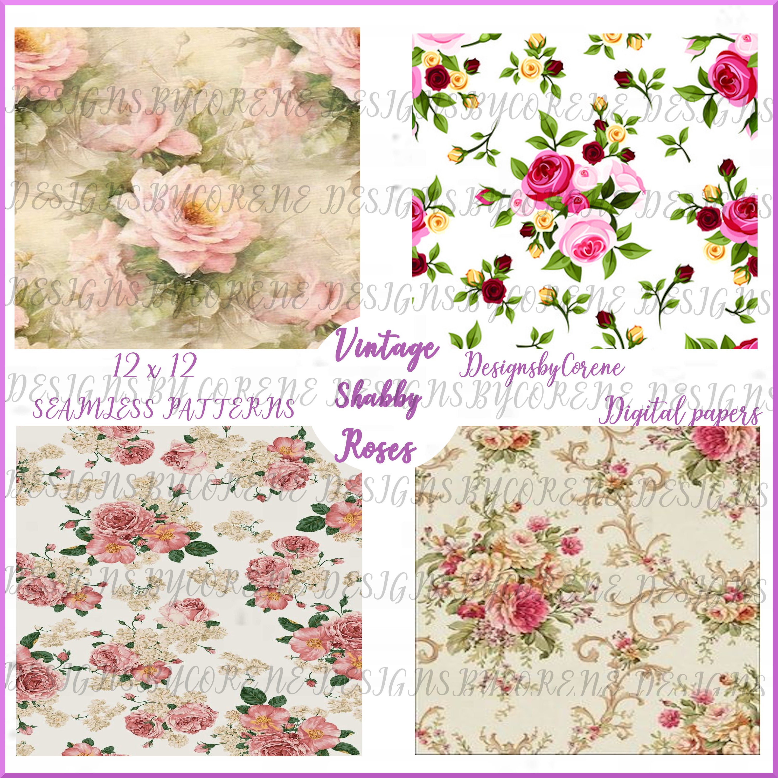 Set of Four Seamless Shabby Rose Collection Papersseamless - Etsy