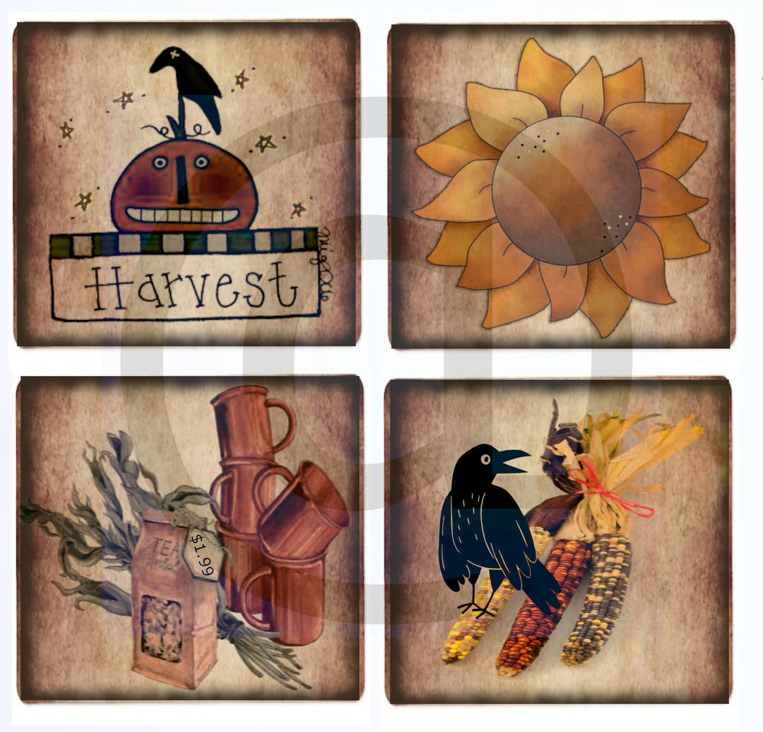 Eight Vintage Style Primitive Autumn Labels Printed on Cardstock and ...