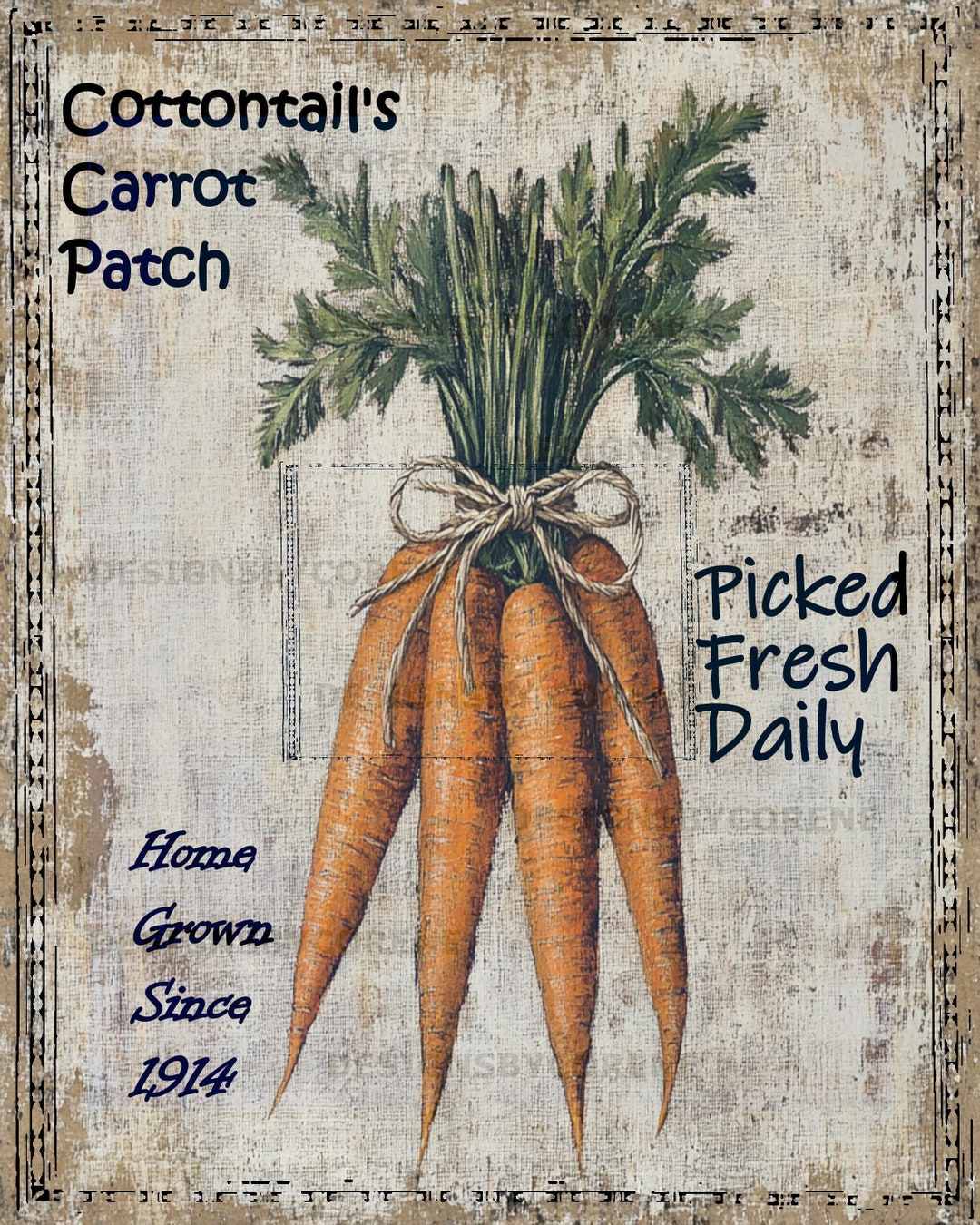 Primitive Vintage Farmhouse Carrot Print Wall Art Decor Feed Sack Logo ...