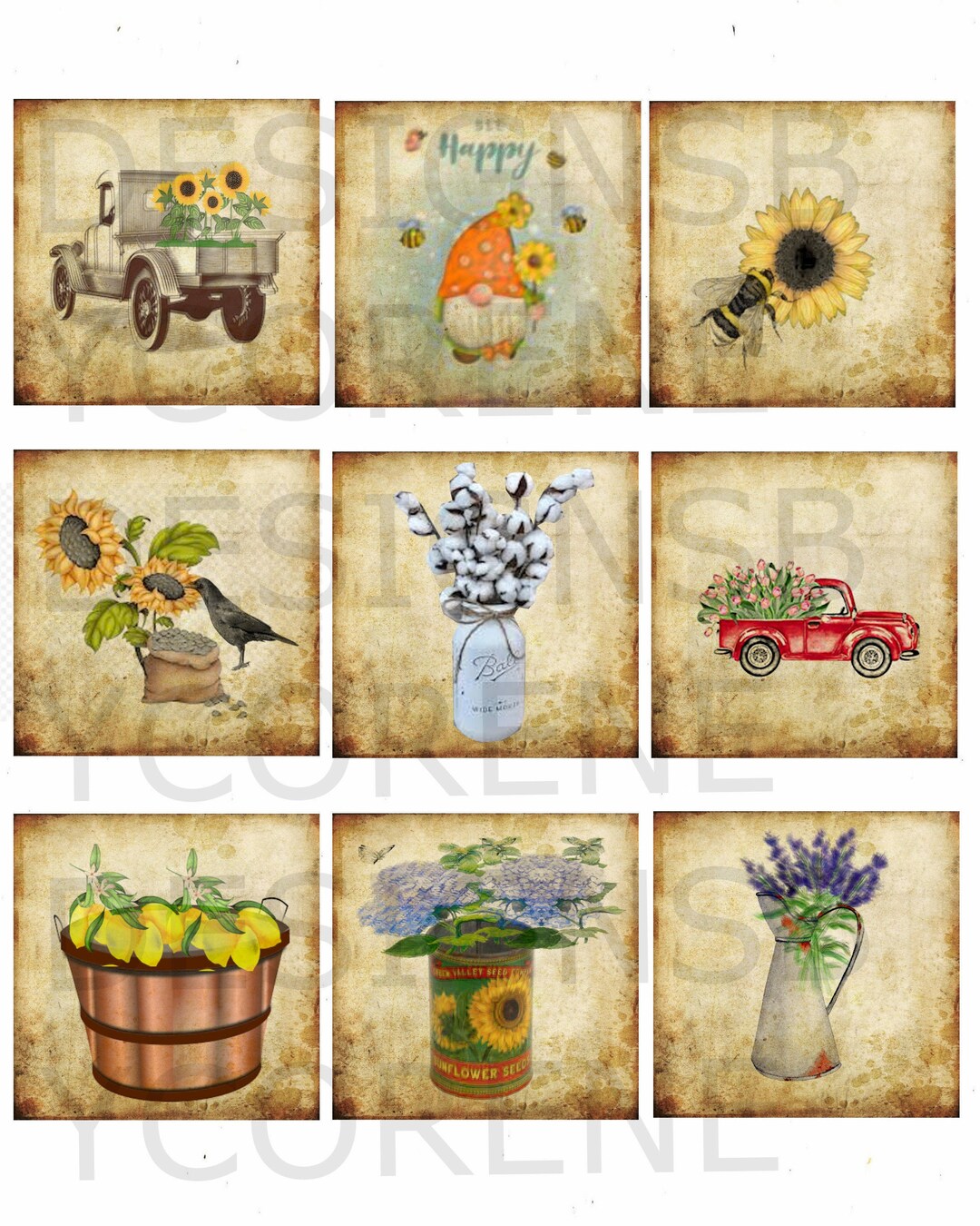 Nine Primitive Country Labels Feedsack Logo for Pillows Crock Can ...