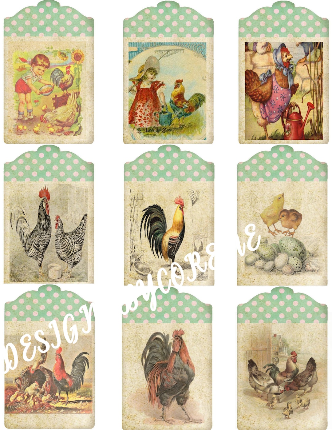 Primitive Farmhouse Rustic Decor Country Chicken Tags Digital Printable ...