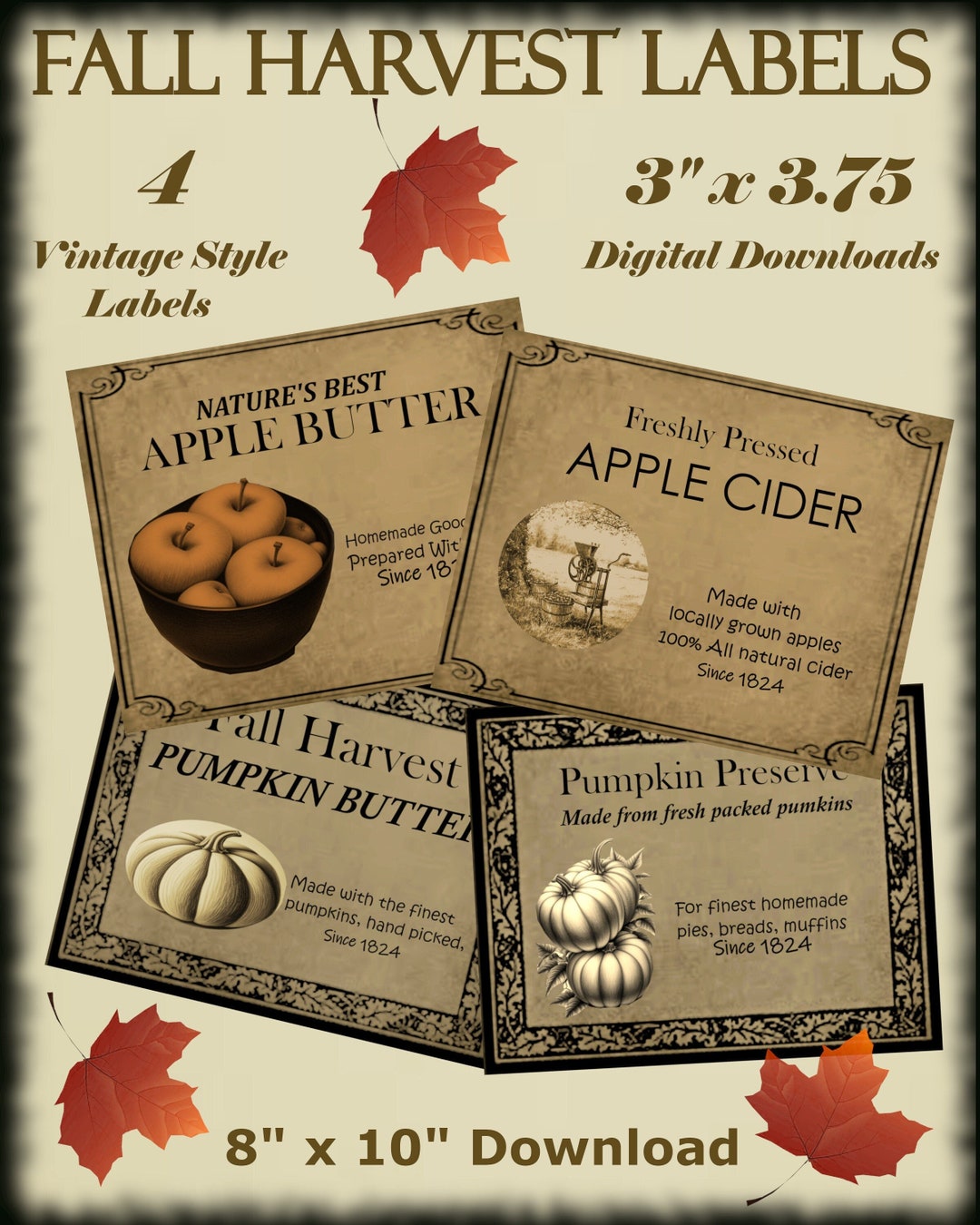 Vintage Style Primitive Fall Harvest Pantry Labels Digital Download ...