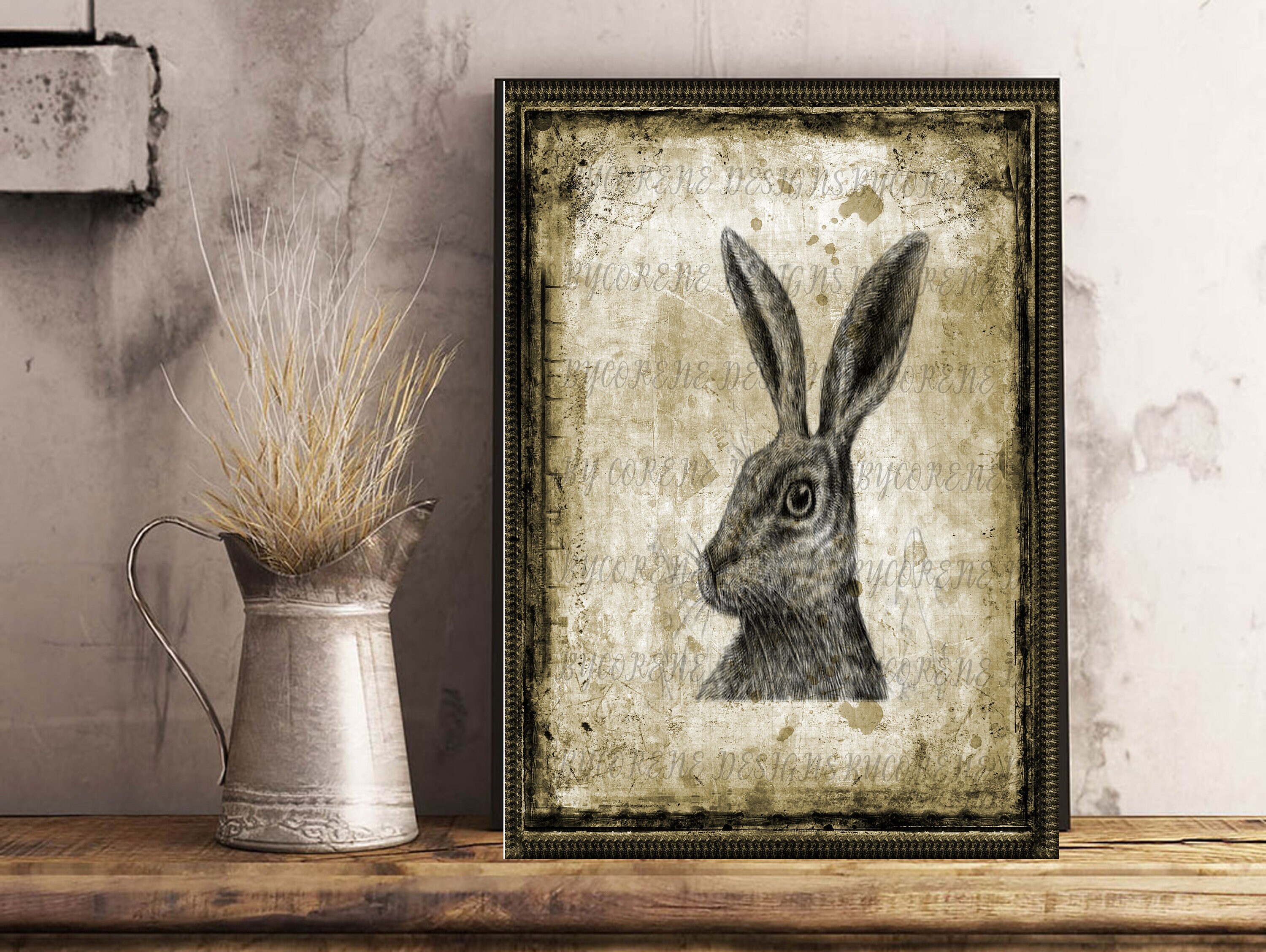 Primitive Vintage Hare Rabbit Print Digital Image Feedsack | Etsy