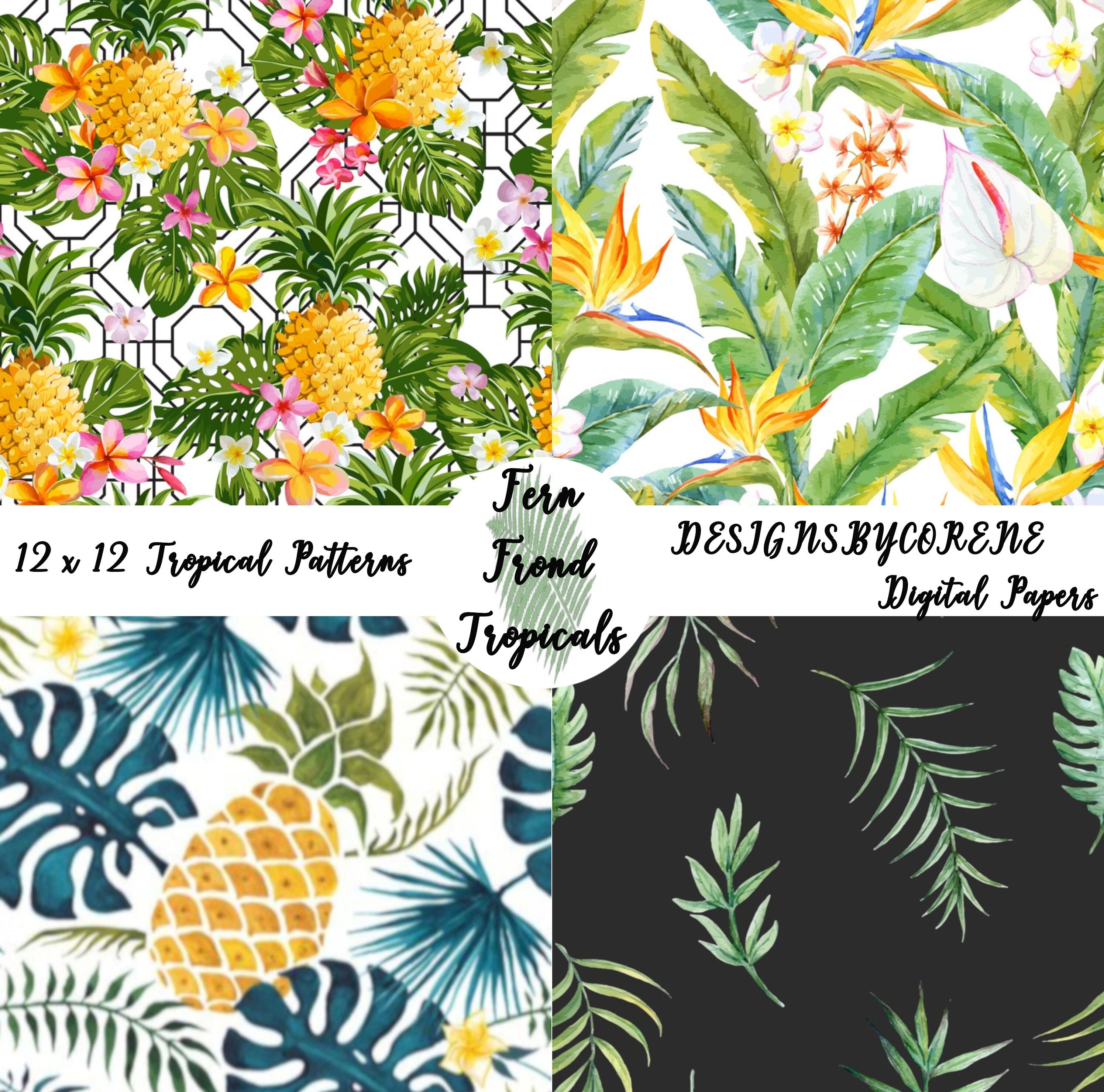 Set of Four Seamless Tropical Leaf Papers Watercolor Paper | Etsy