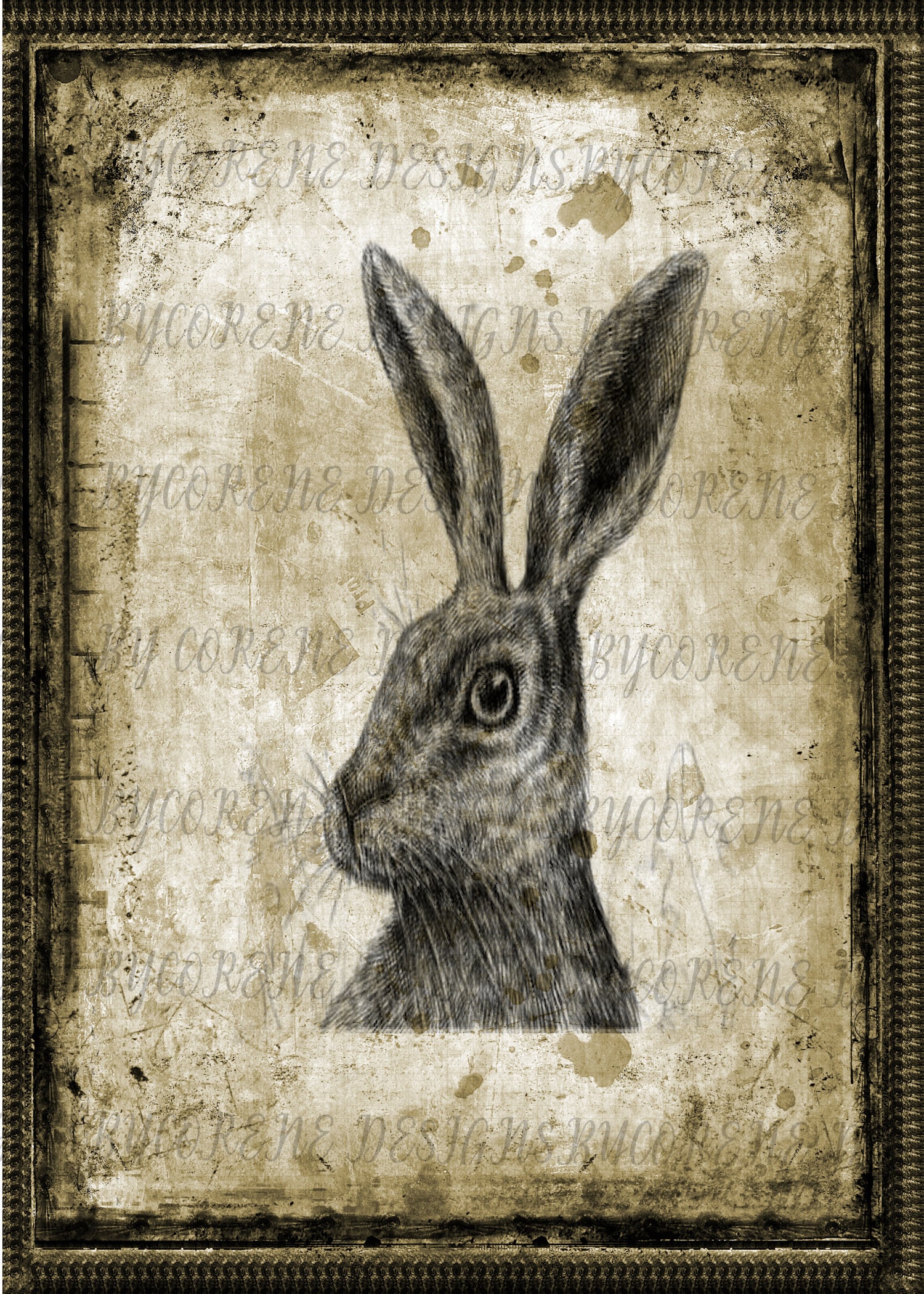 Primitive Vintage Hare Rabbit Print Digital Image Feedsack | Etsy