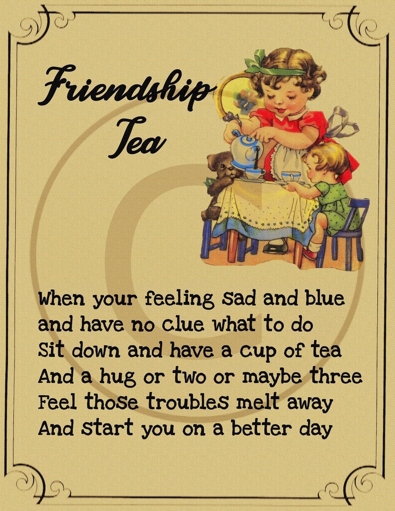 Vintage Friendship Tea Poem Quote Art Print Wall Art Decor - Etsy