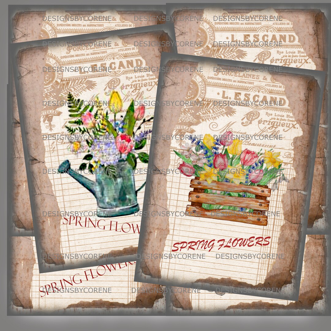 Vintage Rustic Spring Flowers Mini Tags Tiles Cards Labels Logos ...
