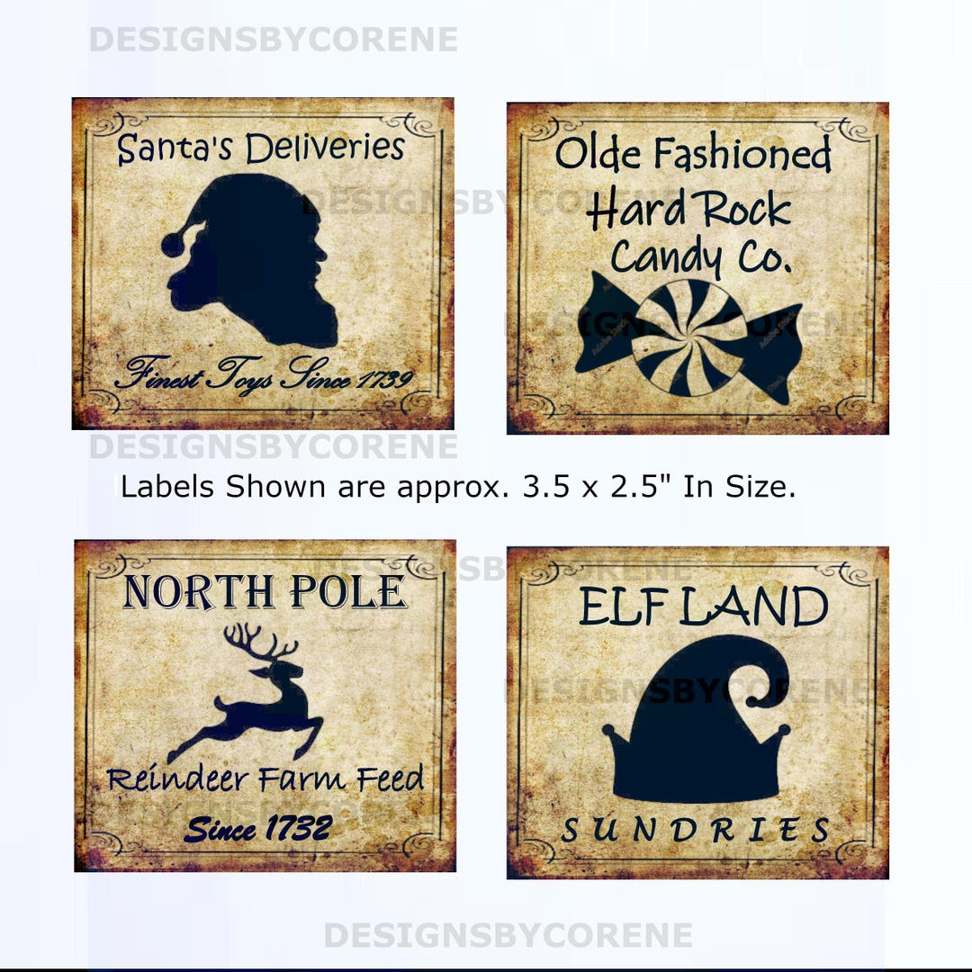 Primitive Christmas Labels Farmhouse Rustic Feed Sack Pantry Label Logo ...