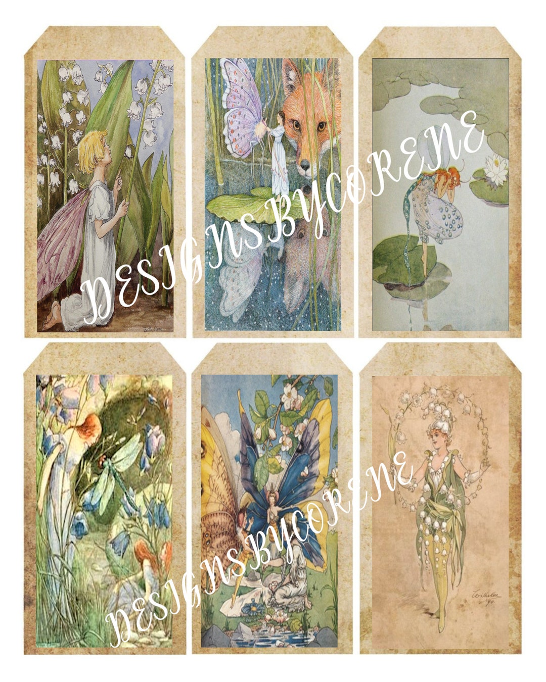 Set of Six Vintage Fairy Tags Digital Download Image Printable - Etsy