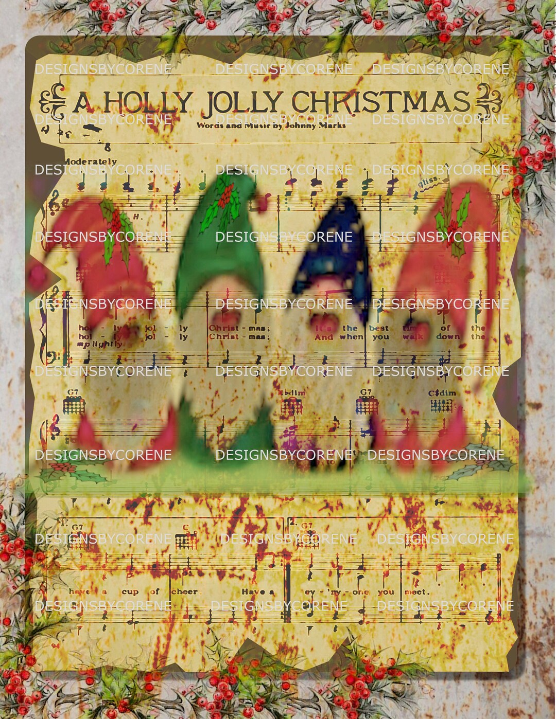 Christmas Sheet Music HOLLY JOLLY CHRISTMAS Wall Art Print Farmhouse ...