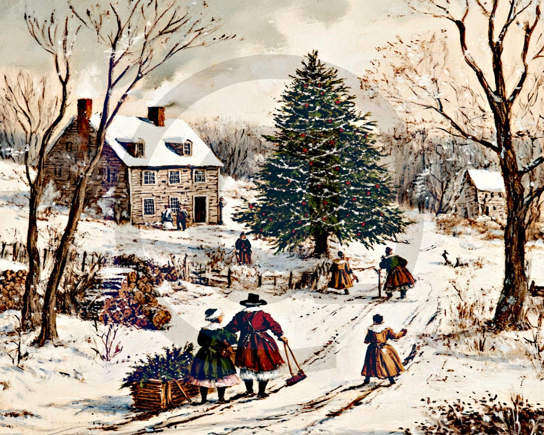 Primitive Colonial Christmas Print Wall Decor/transfer Image Digital ...