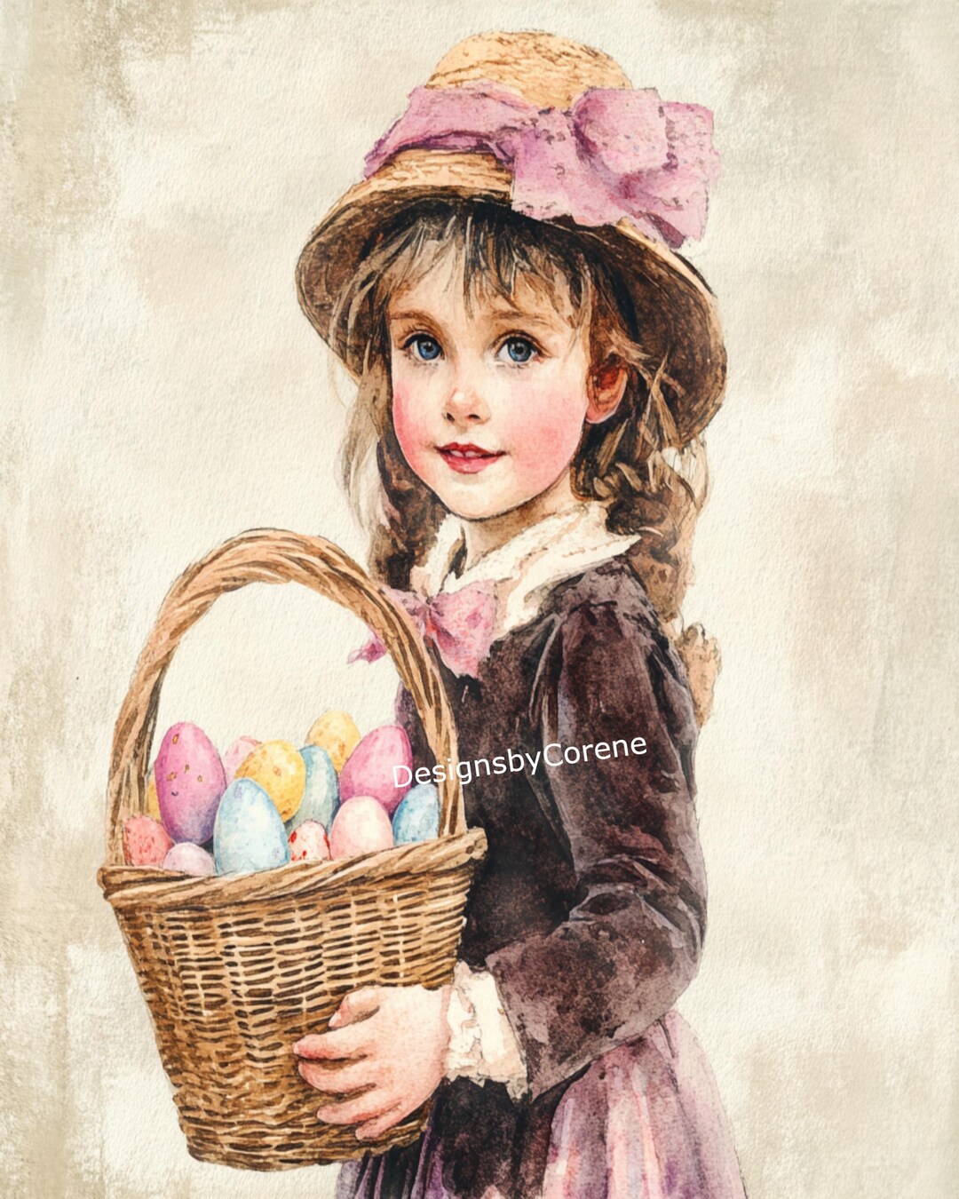 Vintage Easter Basket Wall Art Print/transfer/card/gift Tag Digital ...