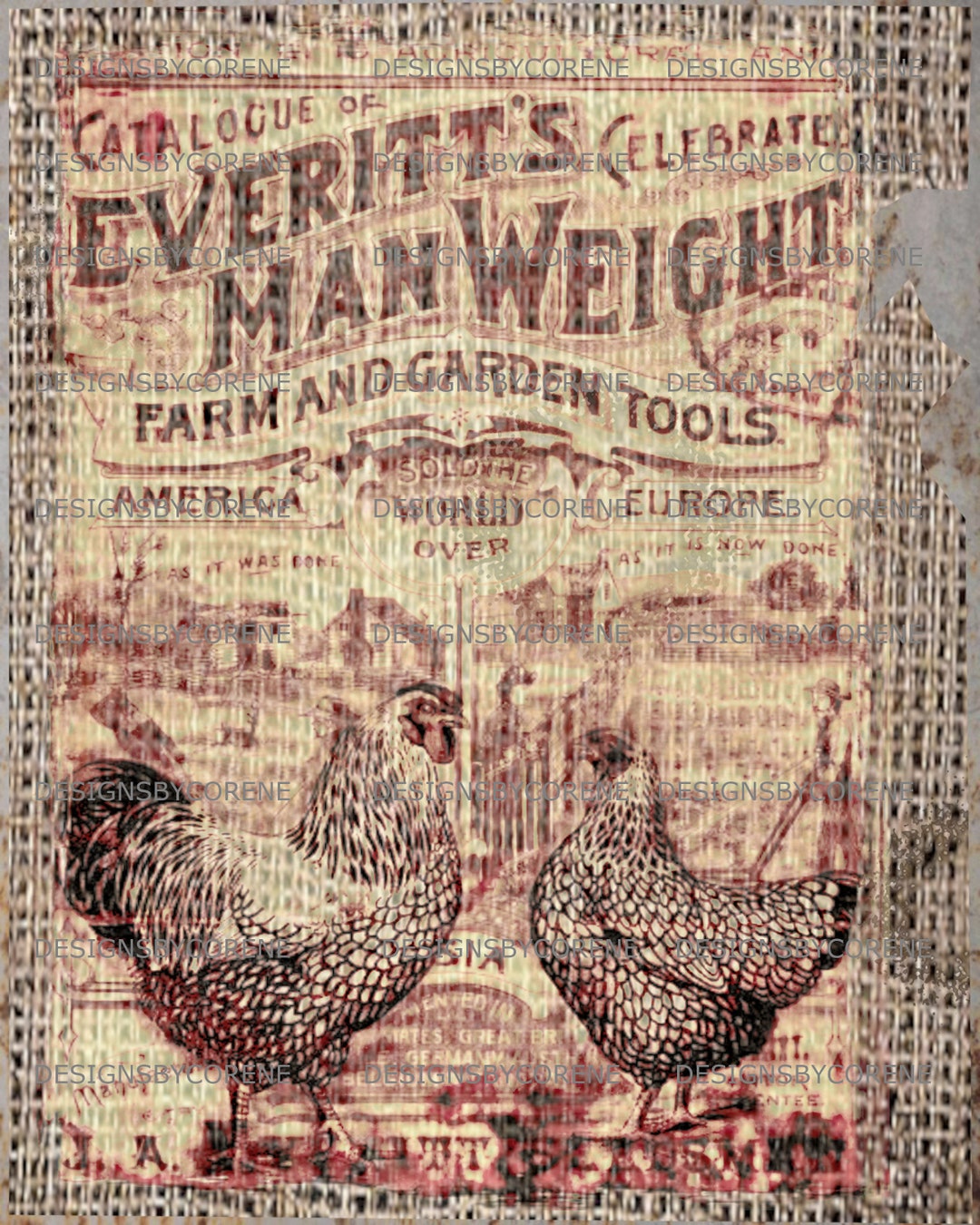 Vintage Primitive Burlap Chicken Ad Wall Art/gift Tags/labels ...