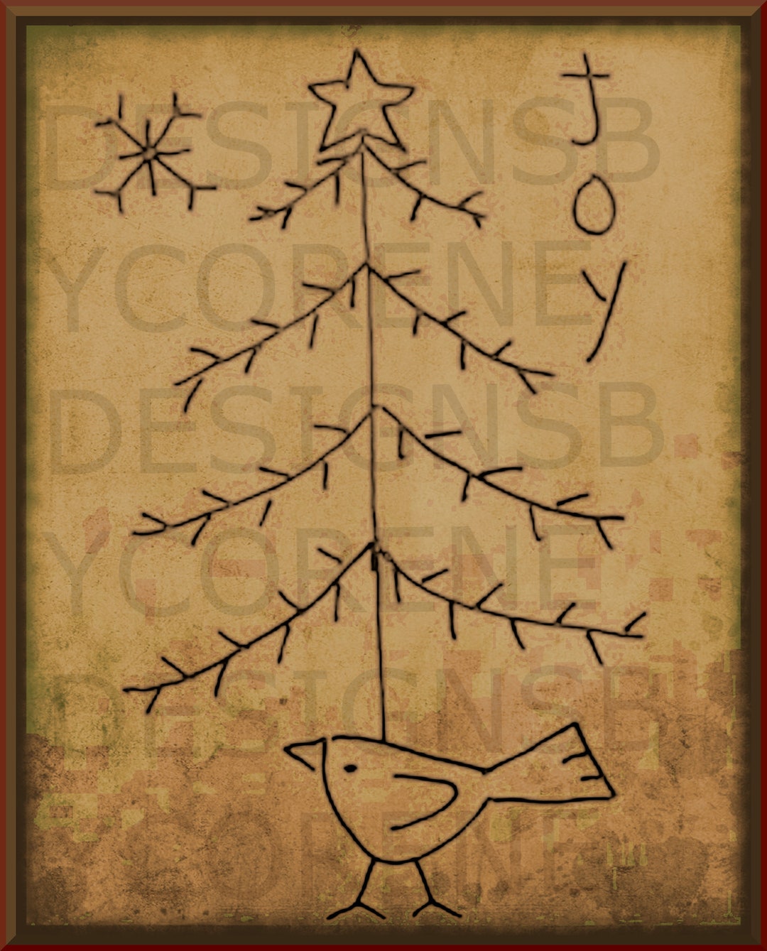 Primitive Christmas Joy Birdie Wall Art Decor/transfer/gift Tags/cards ...