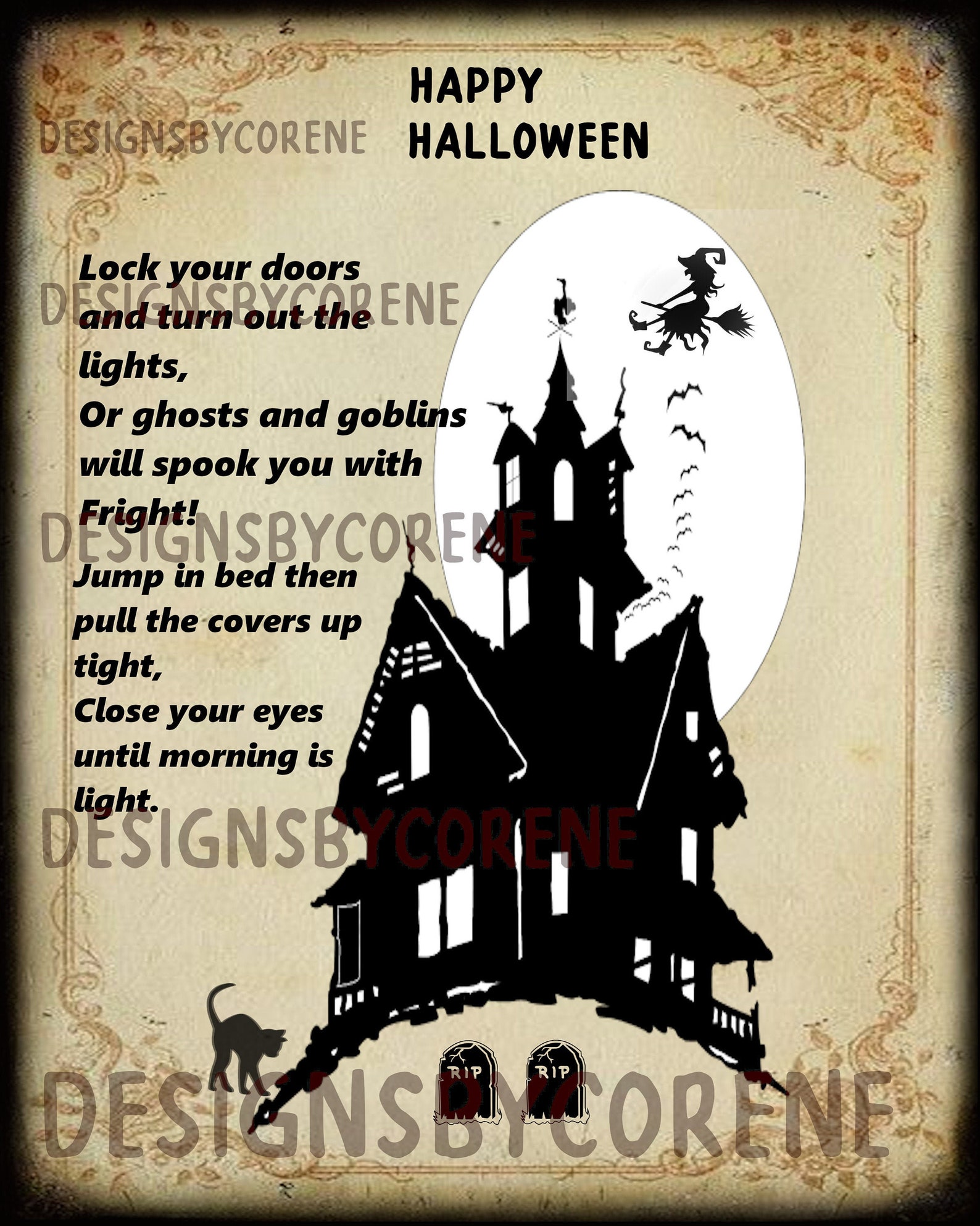 Primitive Halloween Haunted House Poem Wall Art/tags/feed Sack - Etsy ...