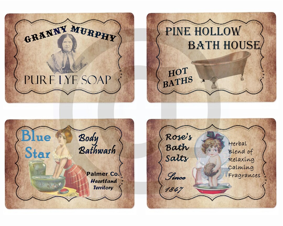 Primitive FARMHOUSE Country Bathroom LABELS Instant Download Digital ...