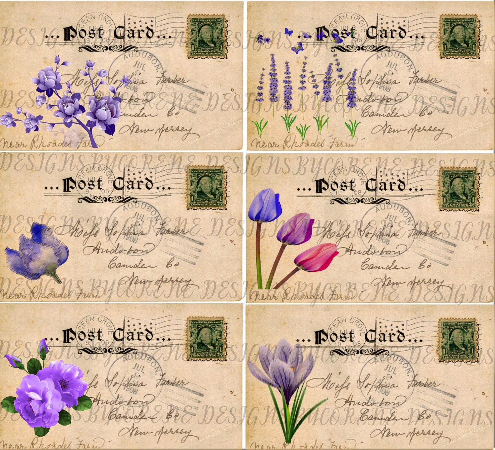 Vintage Digital Shabby Chic Floral Post Card Download | Etsy