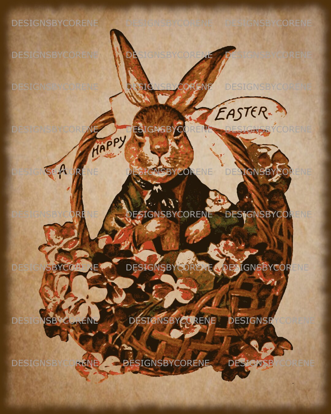 Primitive Vintage Happy Easter Printable Digital Image Feedsack Logo ...