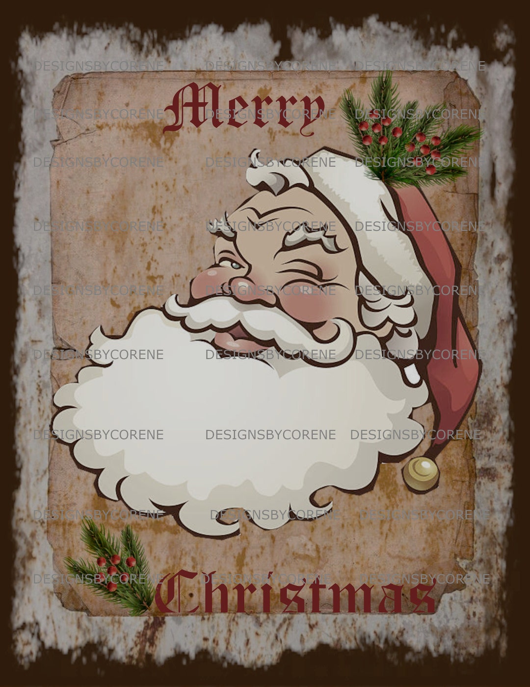 Primitive Merry Christmas Santa Wall Art Decor Digital Instant Download ...