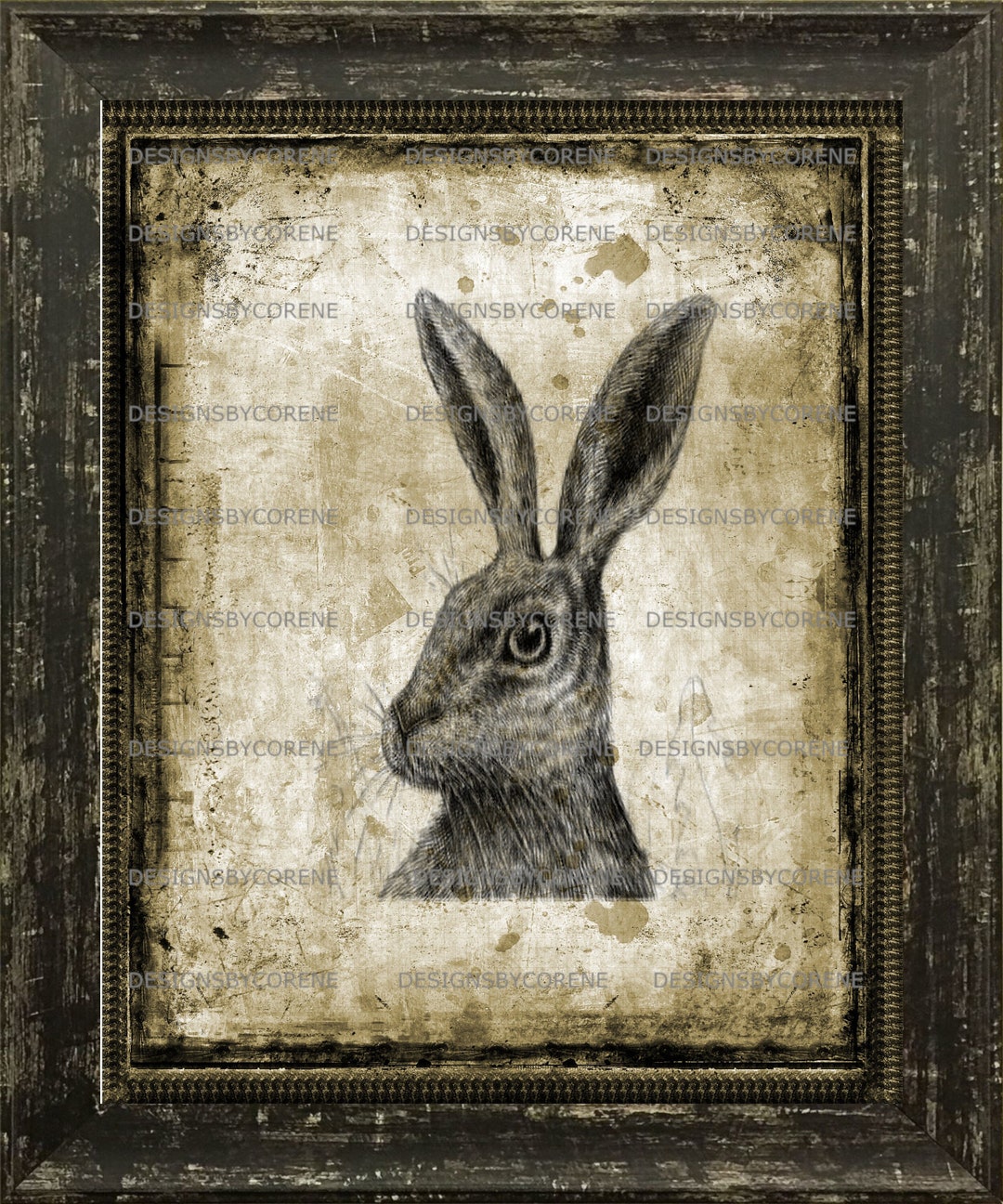 Rustic Primitive Hare Rabbit Portrait Farmhouse Country Wall Art Print ...