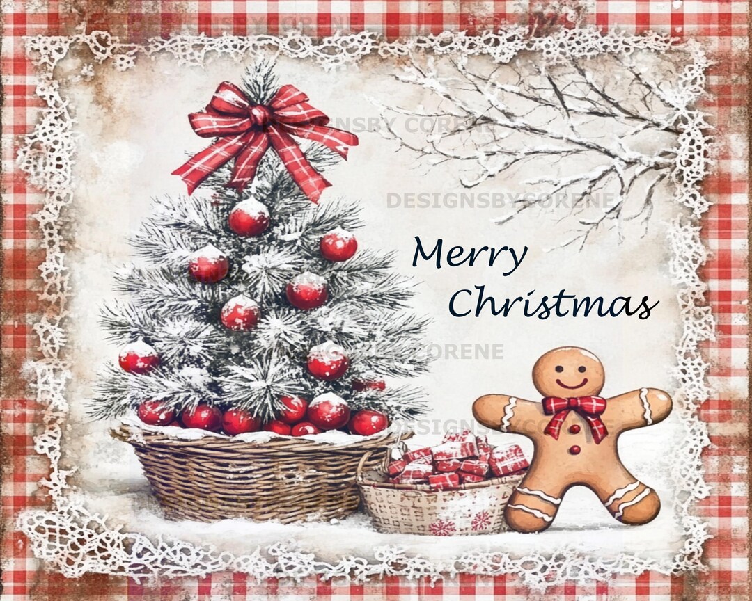 Vintage Primitive Merry Christmas Gingerbread Man Pantry Label Logo ...