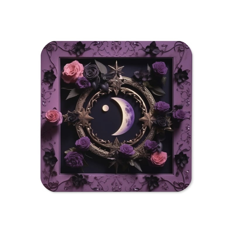 Bohemian Witchy Night Bloom Moon Purple Cork Coaster V2 - Etsy