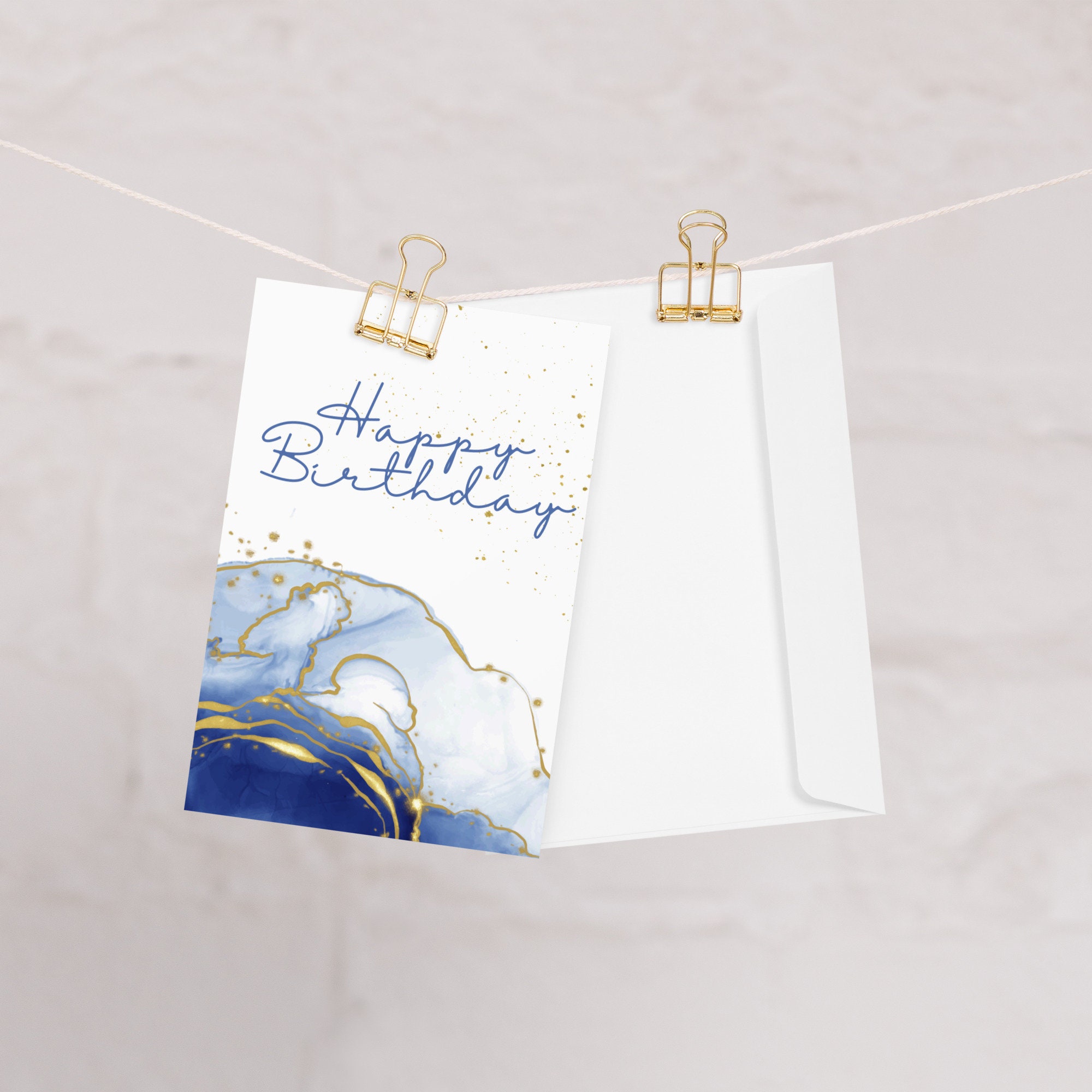 Happy Birthday Indigo Gold Marble Glittery Card - Etsy
