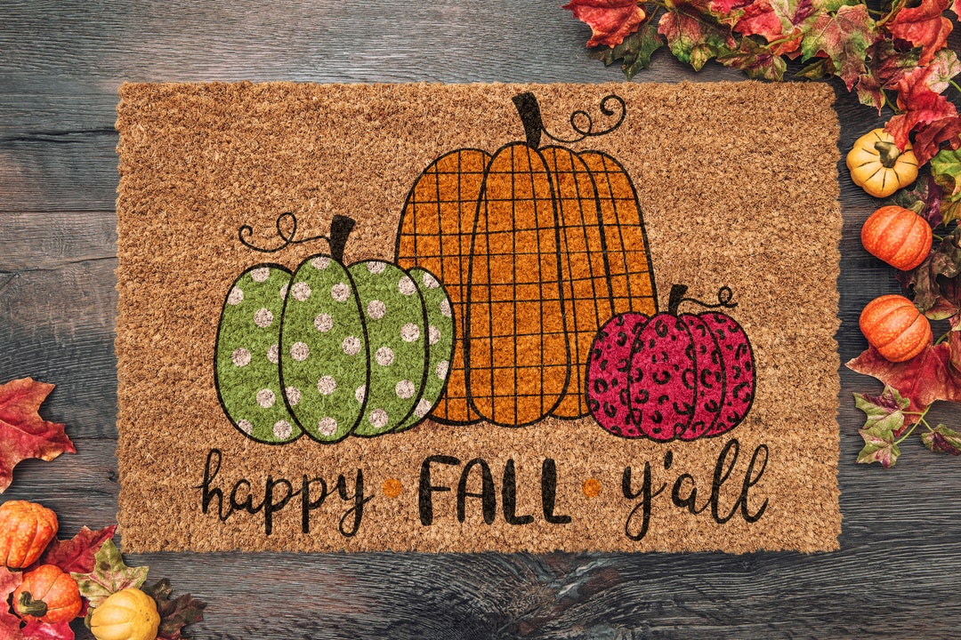 Happy Fall Y'all, Pumpkins Coir Door Mat, Welcome Mat, Happy Fall Front ...