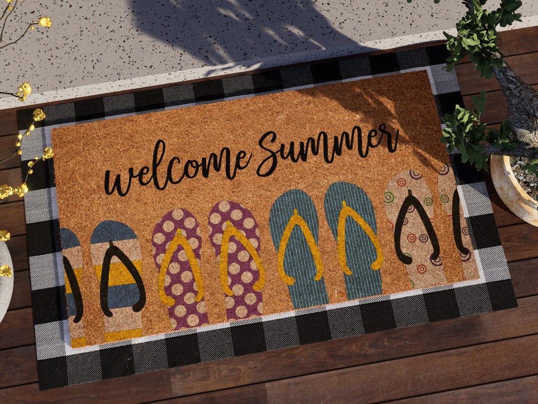 Welcome Summer Flip Flops Coir Doormat , Flip Flops Summer Home Doormat ...