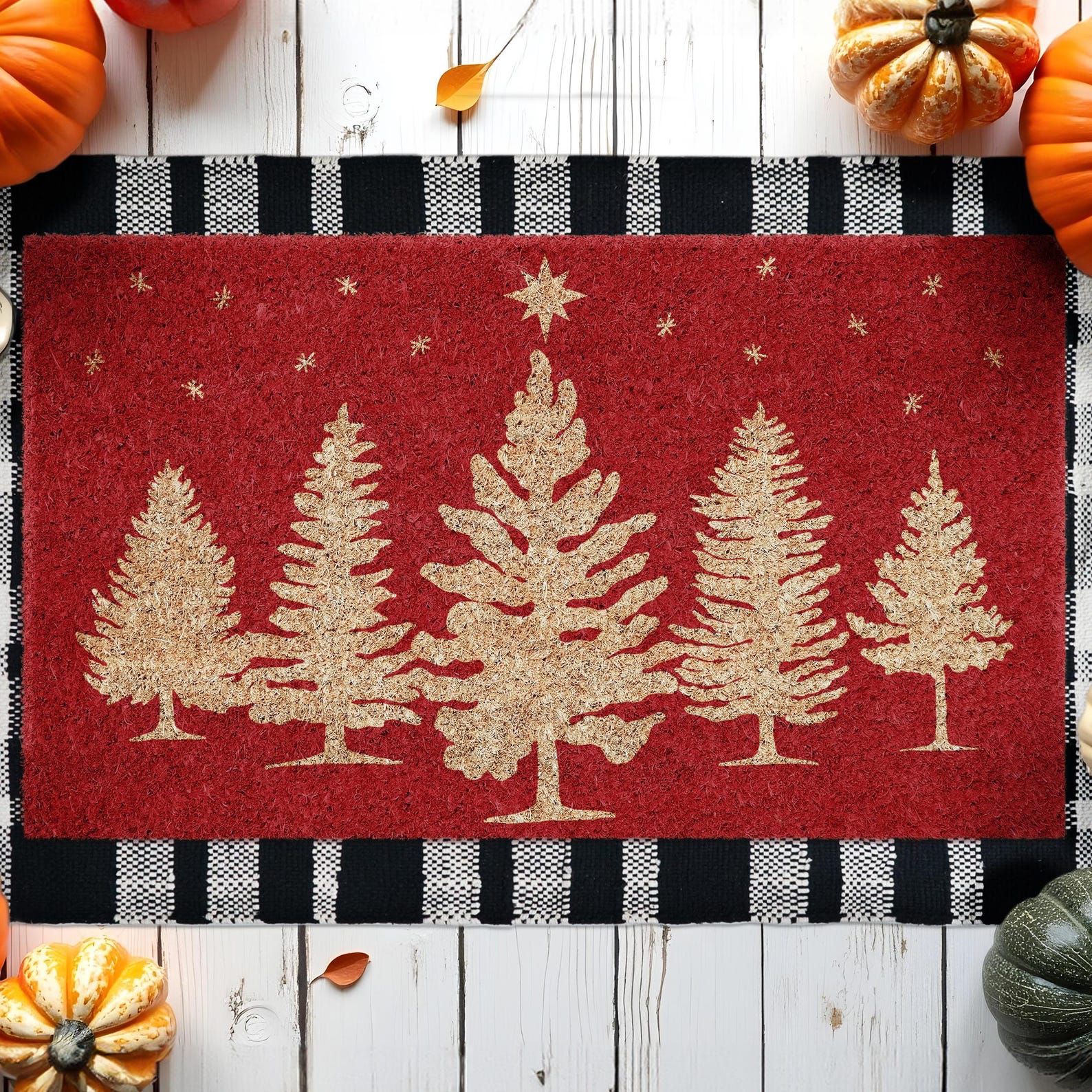 Christmas Doormat Pine Tree, Christmas Snow Coir Door Mat, Front Door ...