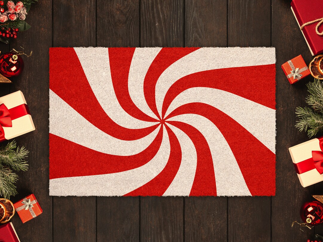 Christmas Peppermint, Christmas Snow Coir Door Mat, Front Door Mat ...