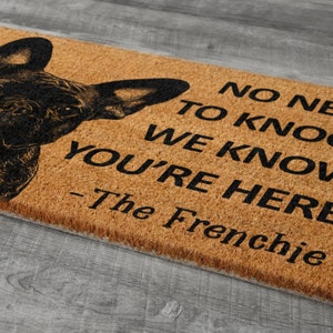 Frenchie Door Mat, French Bulldogs We Know You ARE Here Spring Door ...