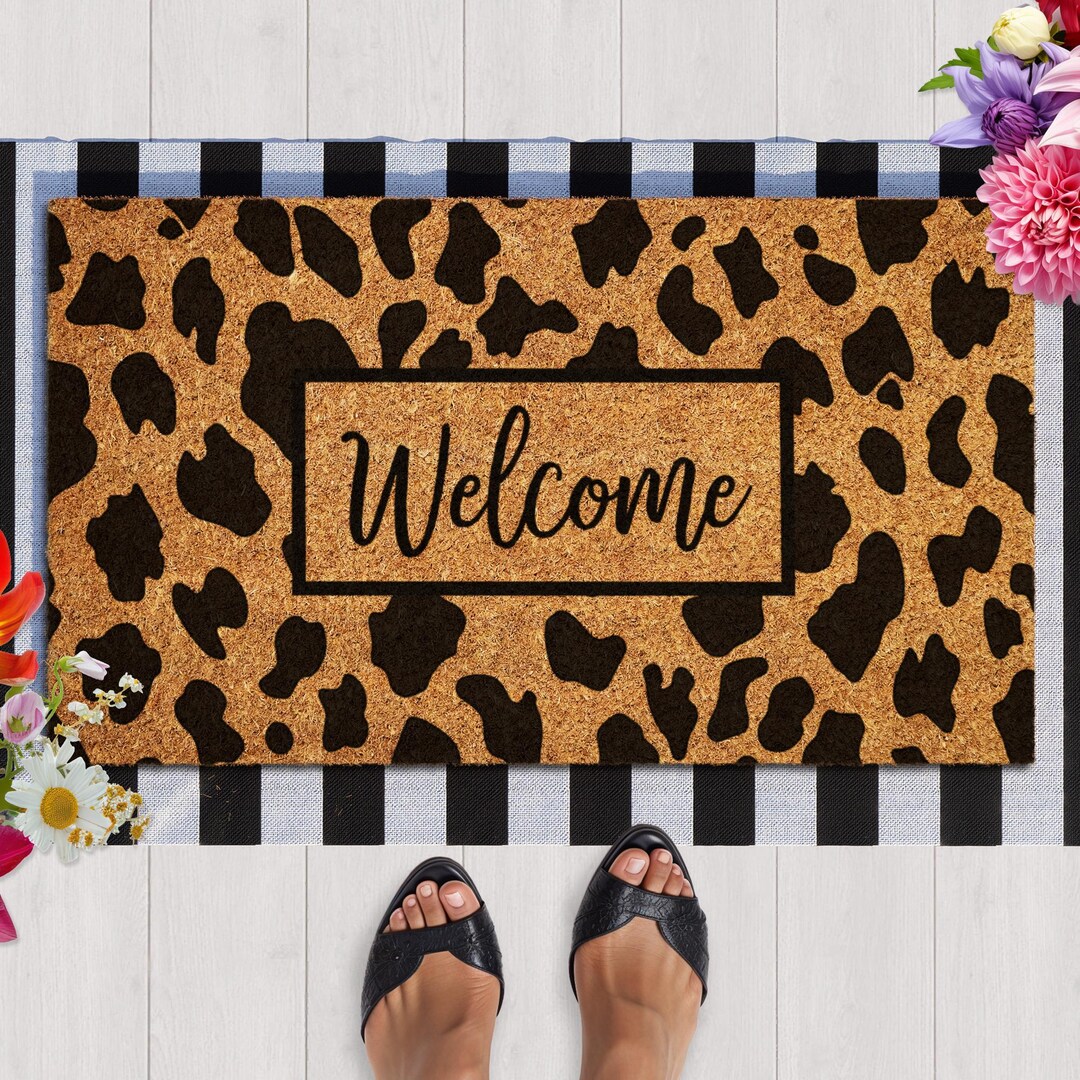 Cow Pattern Doormat, Boho Decor, Cow Print Boho Rug, Welcome Front Door ...