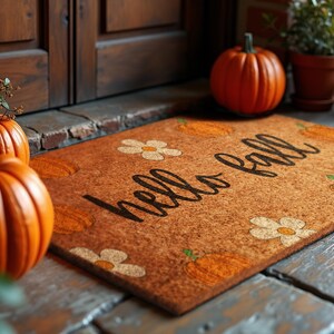 Hello Fall Daisy Coir Mat, Fall Halloween Pumpkin Coir Mat, Happy ...
