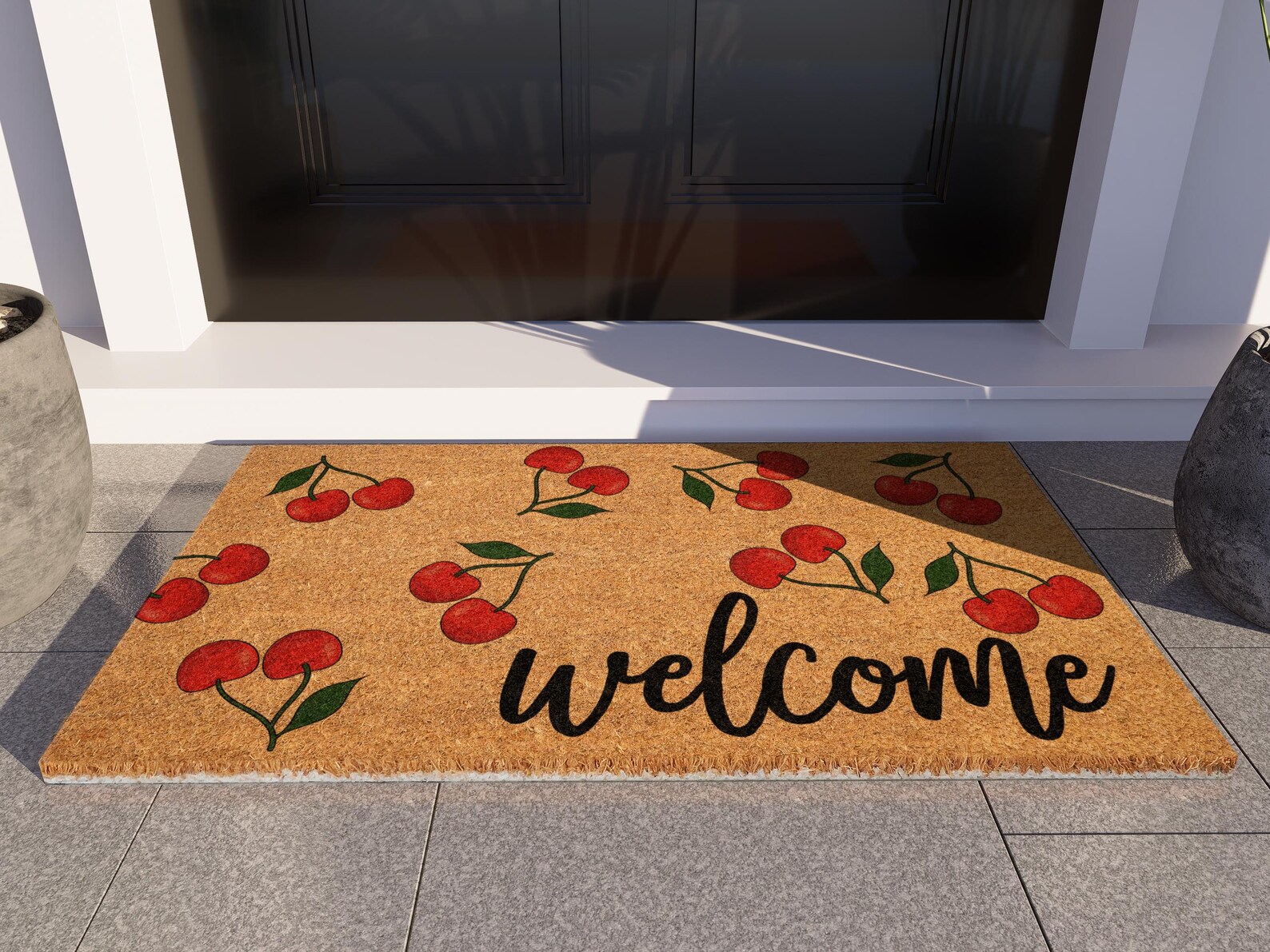 Welcome Cherry Coir Doormat , Cherries Welcome Summer Home Doormat ...
