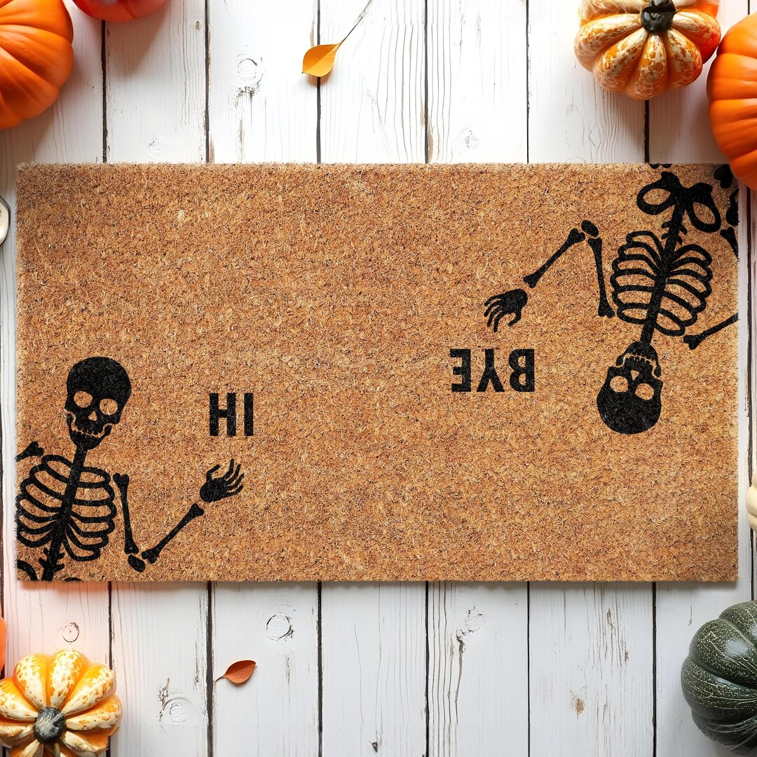 Hi Bye Skeleton Mat, Fall Halloween Pumpkin Coir Mat, Happy Halloween ...