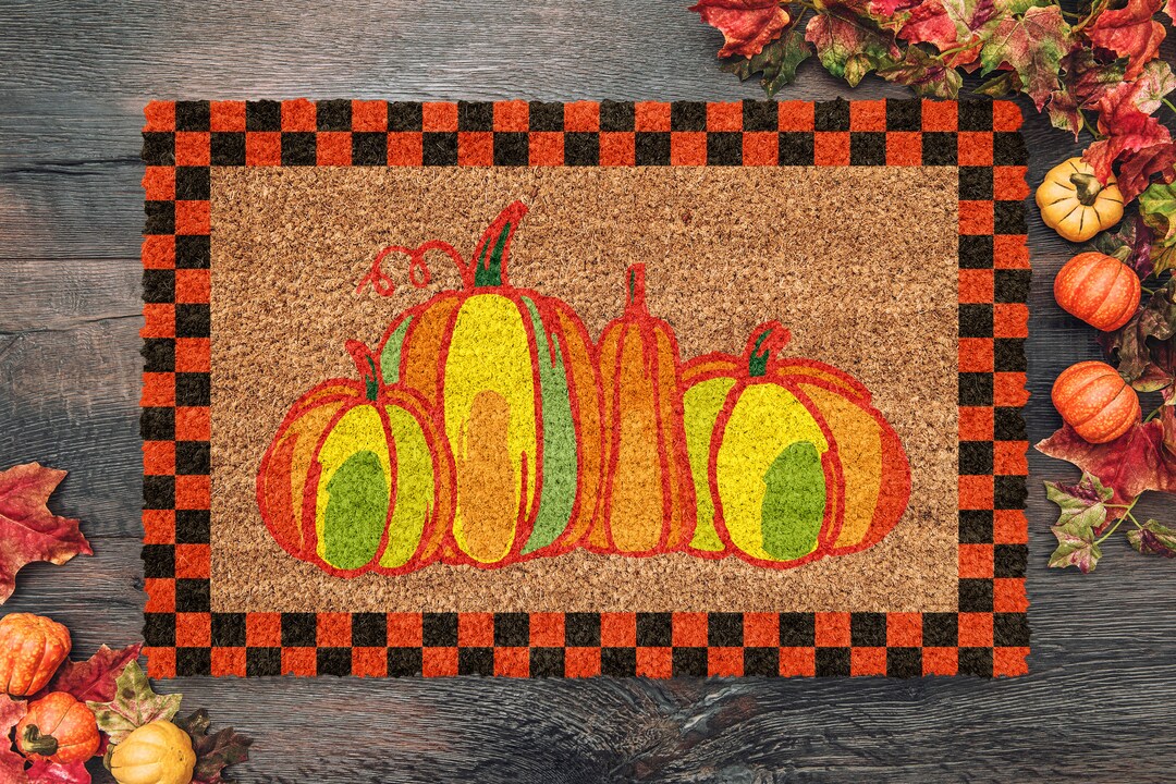 Fall Plaid Pumpkins Pumpkins Coir Door Mat, Welcome Mat, Front Door Mat ...